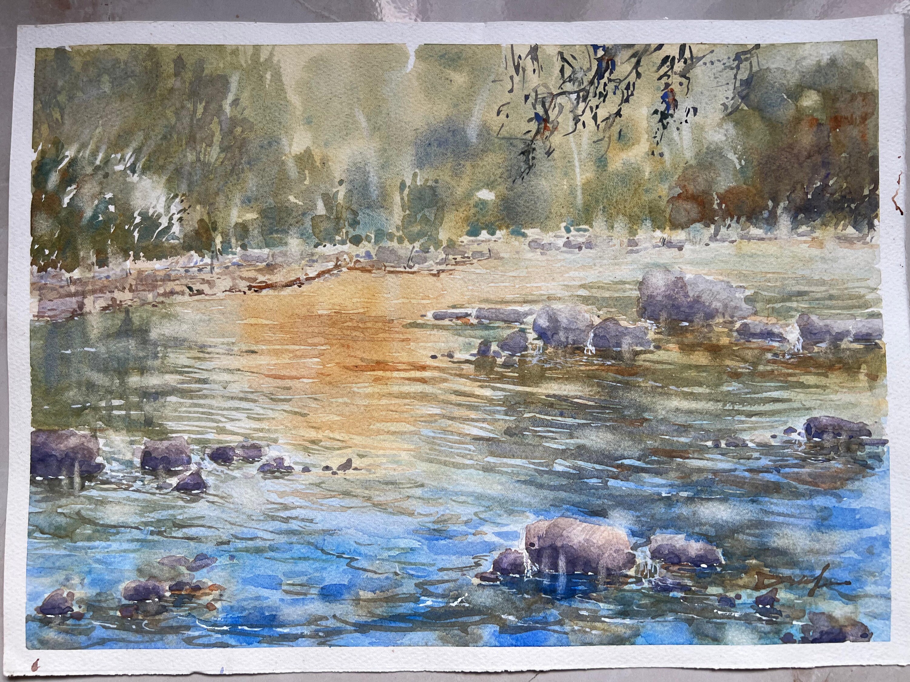 Original Watercolor Painting of Freshwater Landscape in Forest ...
