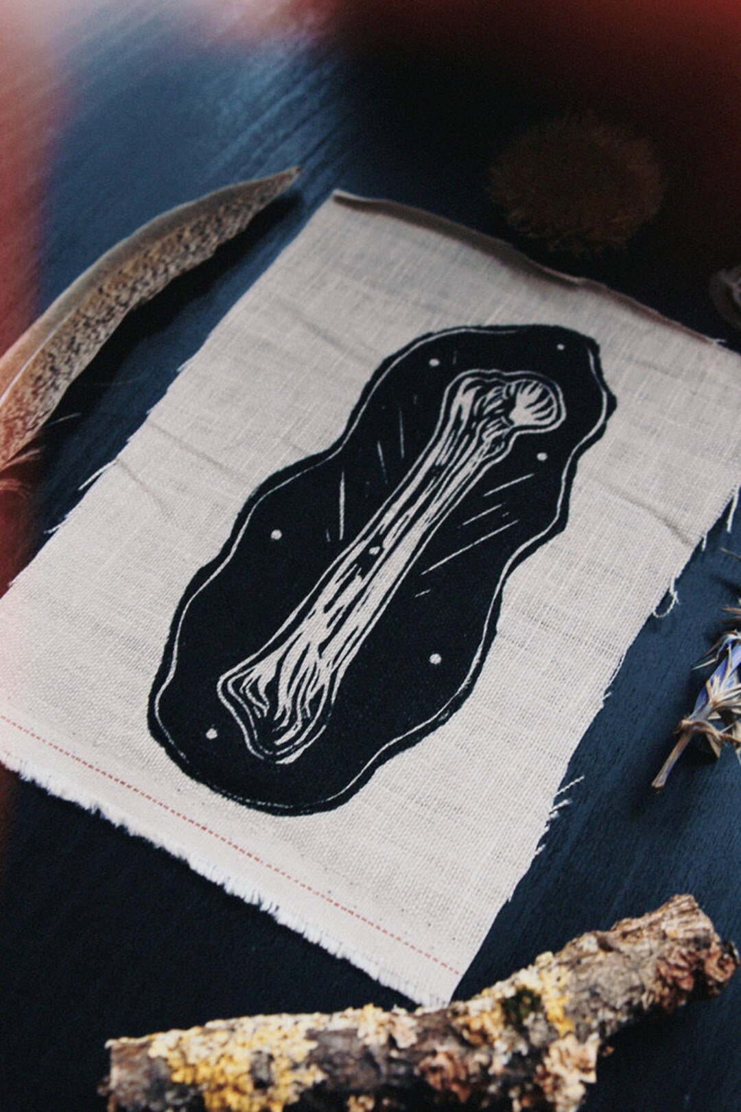 Bone, Linocut Printed Patch - Etsy