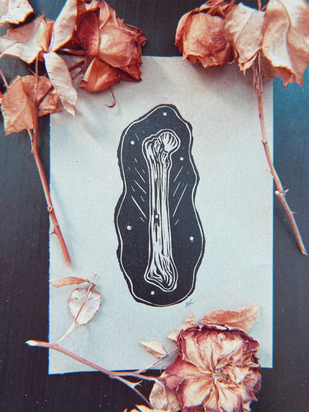 Bone Linocut Print Green Witch Magical Witchy Gifts - Etsy
