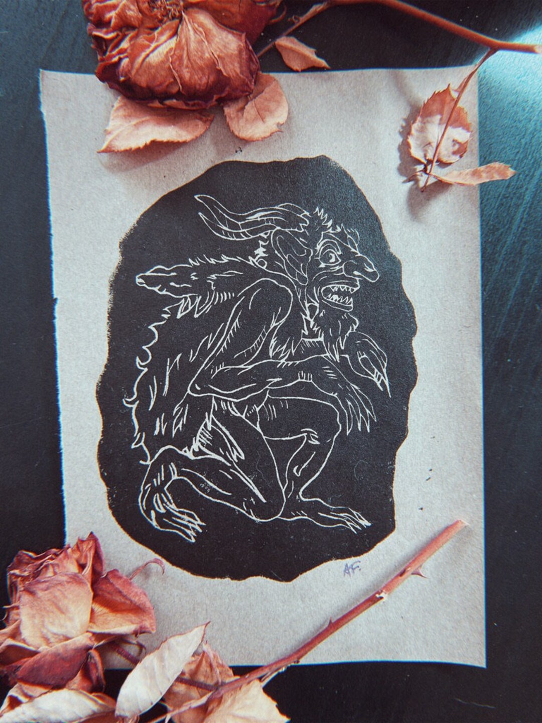 The Eurynome Demon, Original Linocut Print, Magical Witchy Gifts - Etsy