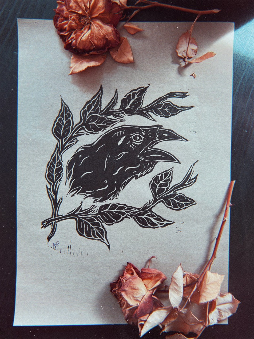The Raven, Original Linocut Print, Green Witch, Magical Witchy Gifts - Etsy