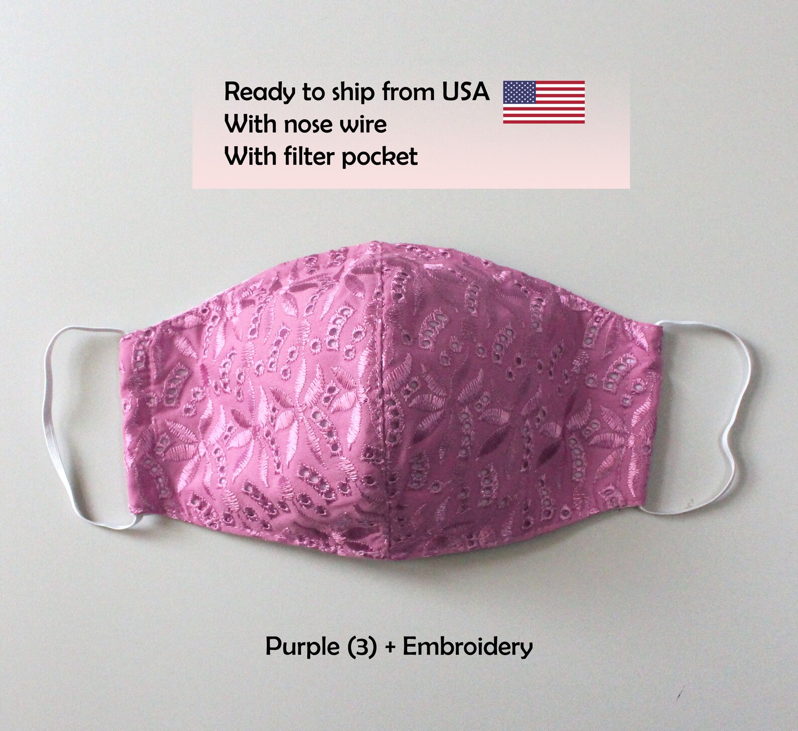 Embroidered Fabric Face Mask for Woman With Nose Wire Filter - Etsy