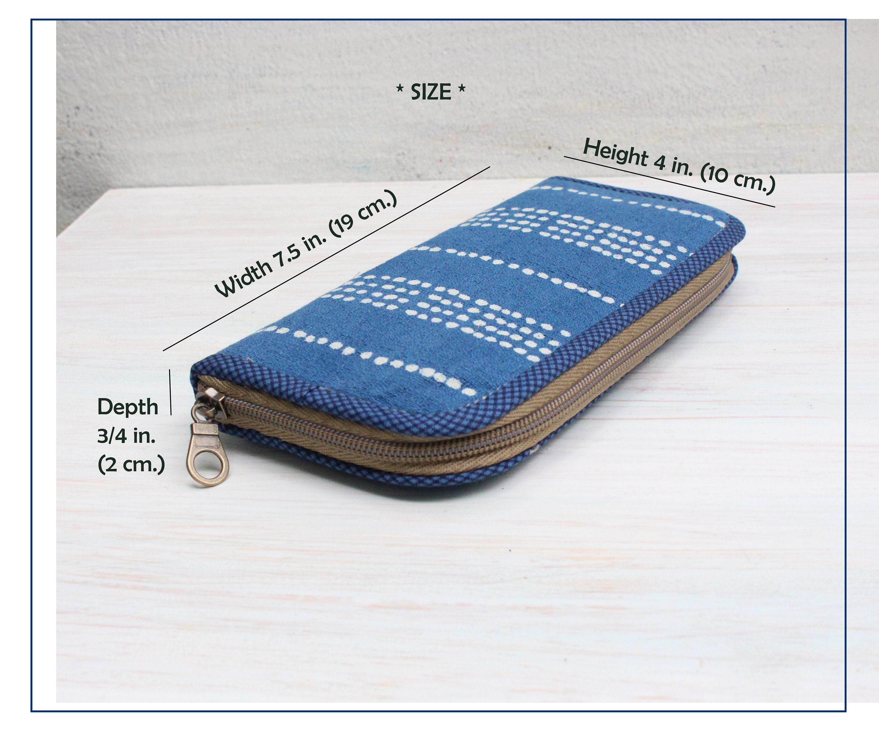 Blue and White Indigo Dye Wallet for Men and Women, Unisex Zipper ...