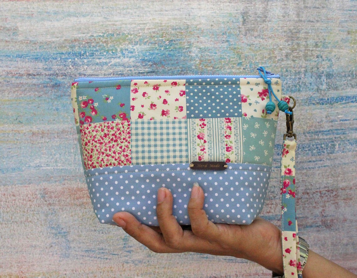 Cotton Makeup Pouch Blue Pouch Bag With Zipper Blue Pouch - Etsy