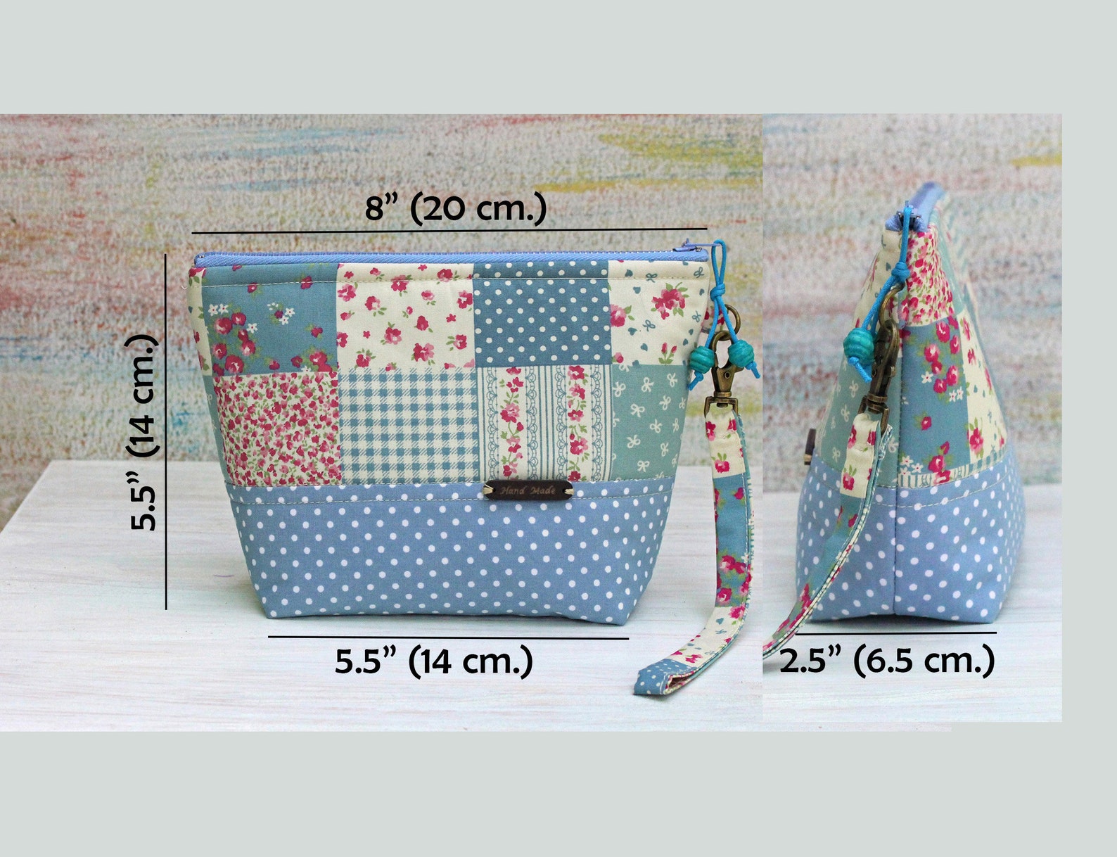 Cotton Makeup Pouch Blue Pouch Bag With Zipper Blue Pouch - Etsy