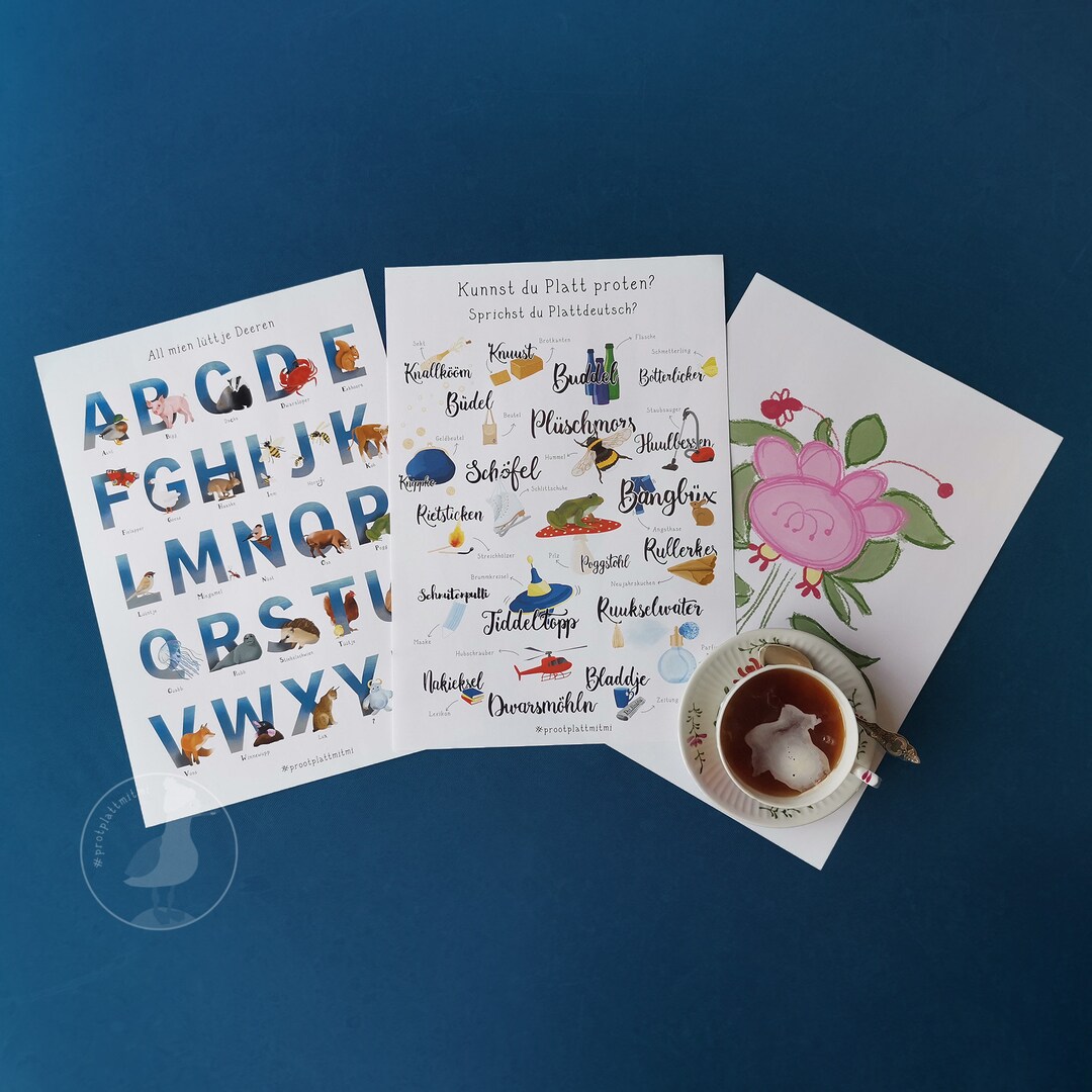 3 Stück Plattdeutsches Poster - Set/Bundle - zB Tier-Alphabet oder ...