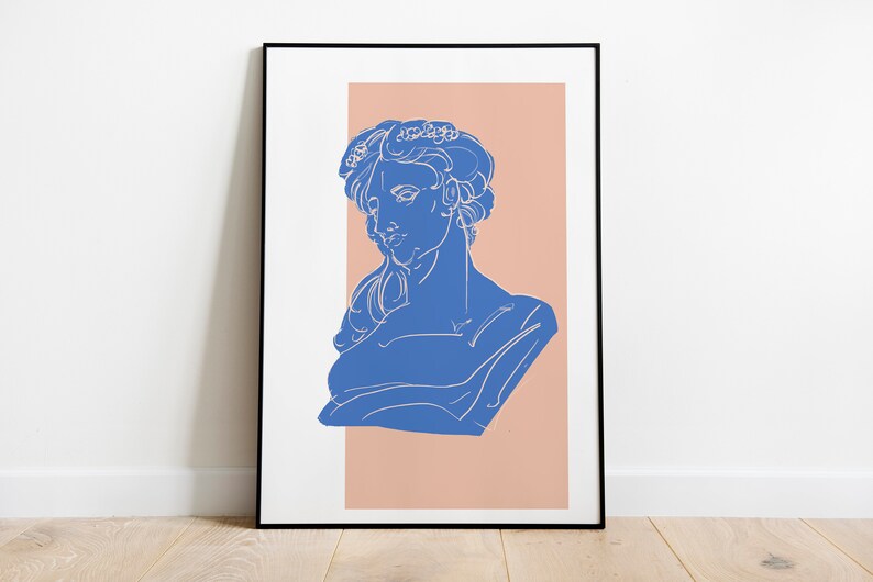 Blue Greek Bust Aesthetic Art Print - Etsy