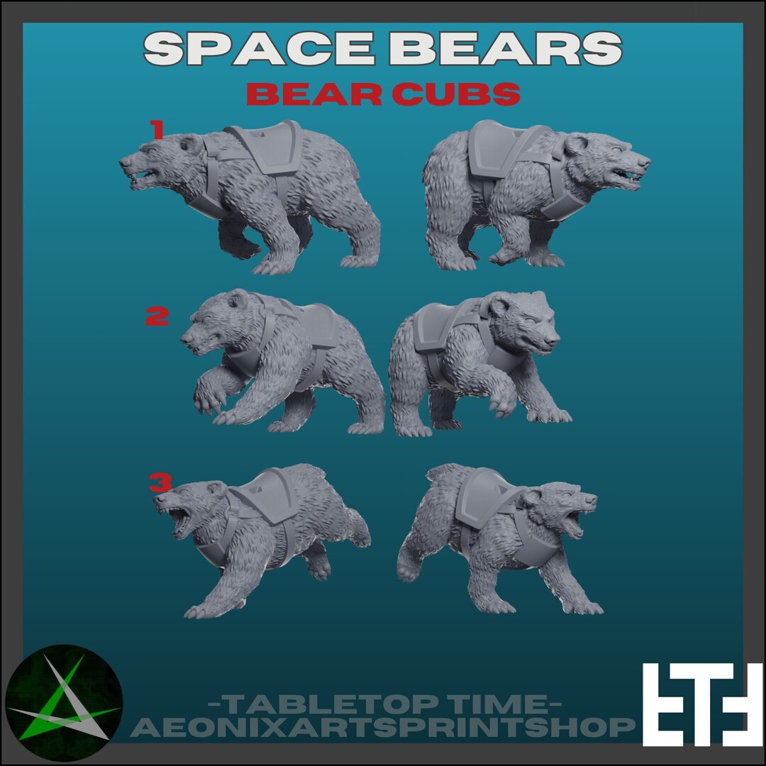 Space Bears Bear Cubs Attack Bears 3D Printed Miniatures Tabletop Time ...