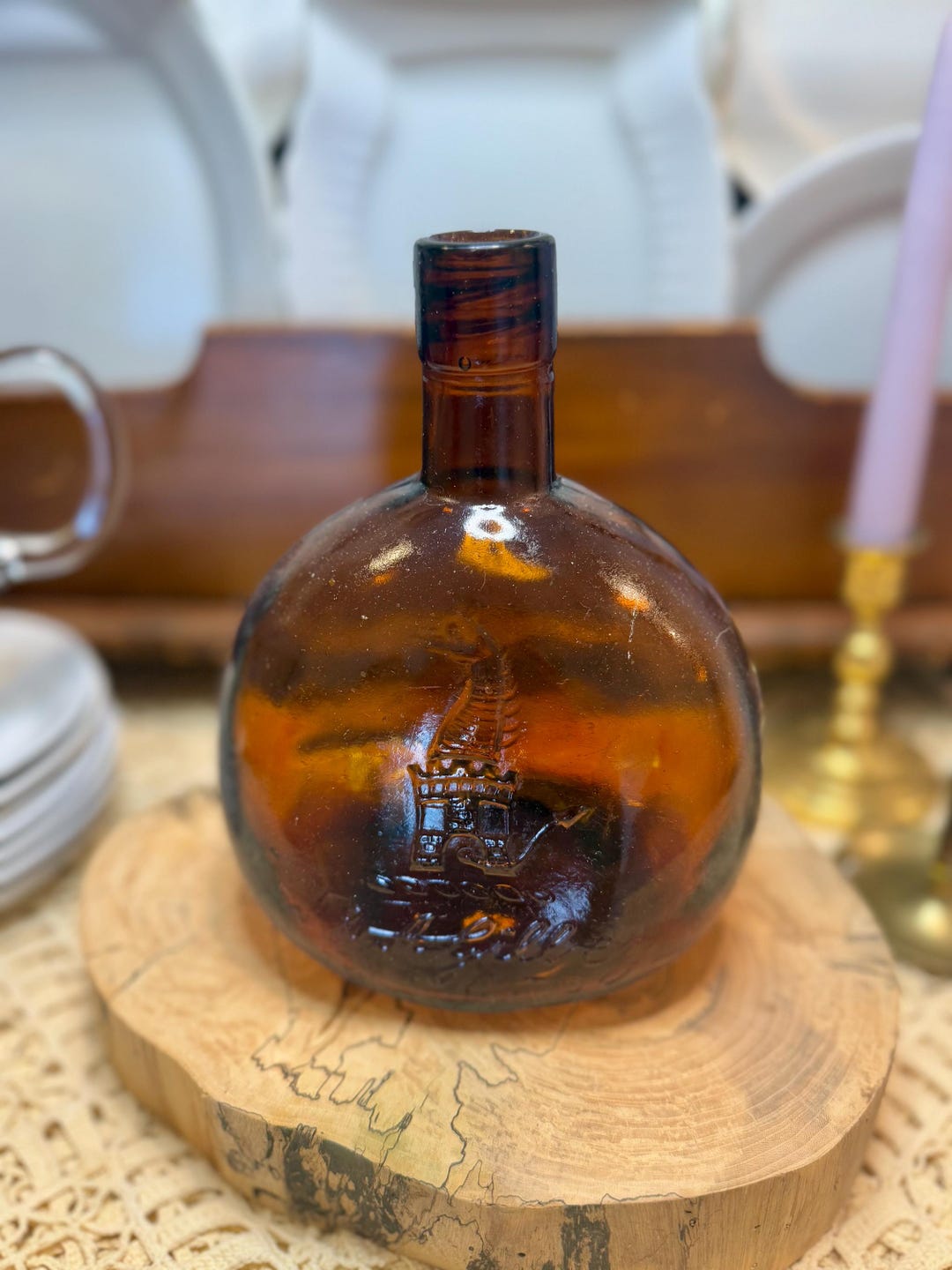 Glass Antique Amber Bottle for Spirits & Wine/1800s/farmhouse/cottage ...
