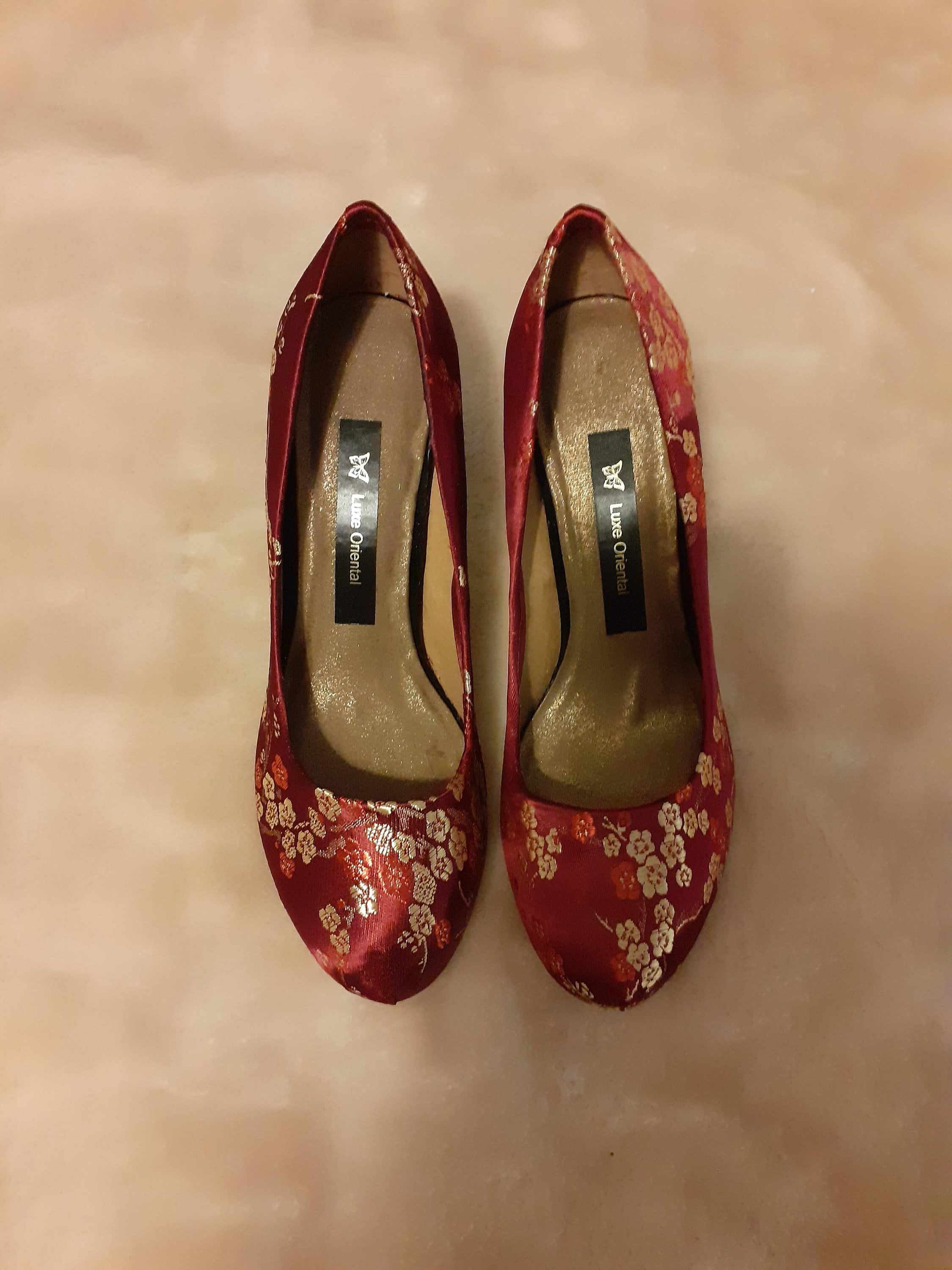 Handmade Brocade Platform Heels – Embroidered Plum Blossom Satin Shoes ...