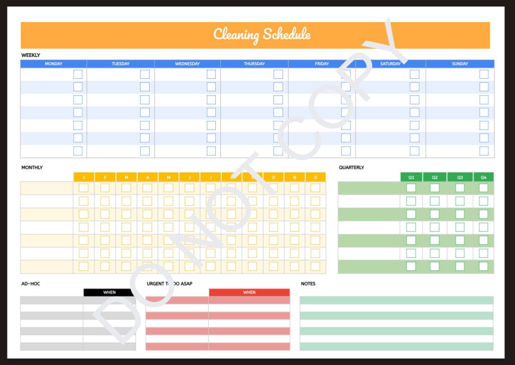 Editable Cleaning (weekly, Quarterly and Ad-hoc) and Family Schedules ...