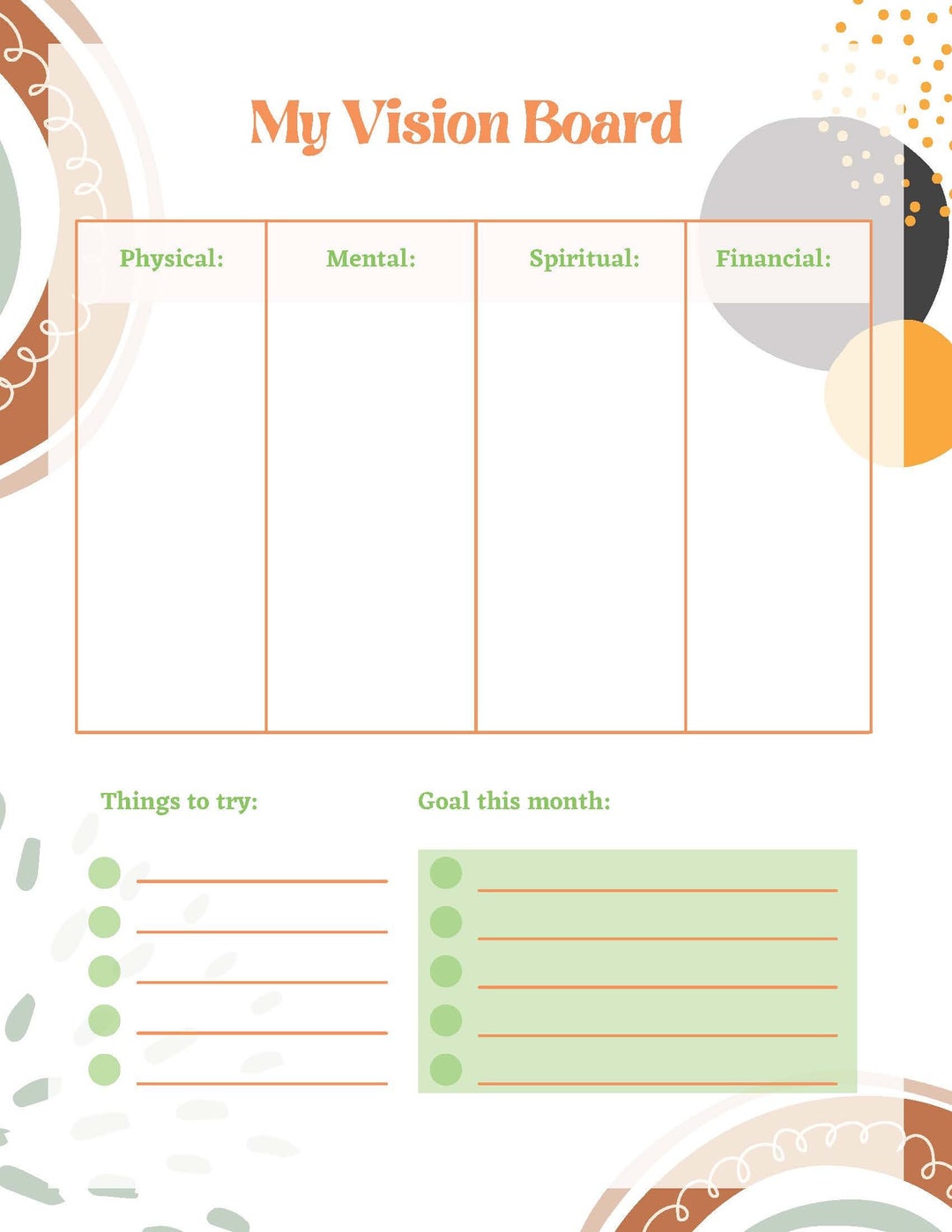 Monthly Vision Board Daily Self-care Plan Habit Tracker - Etsy