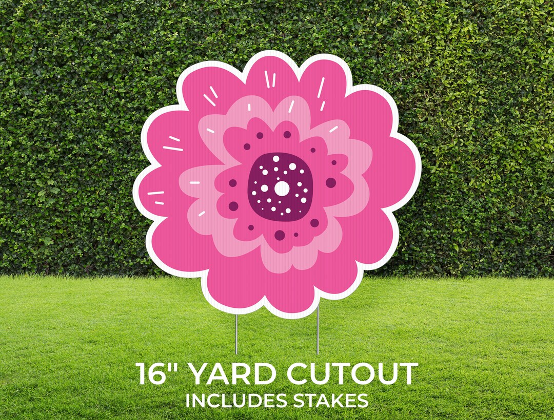 Pink Flower Yard Sign: 16" Summer Party Decor With Stakes - Etsy