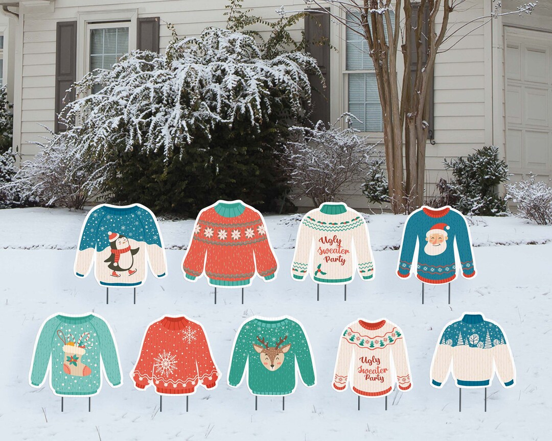 Ugly Christmas Sweater Party Decor | 9 Piece Christmas Yard Signs ...