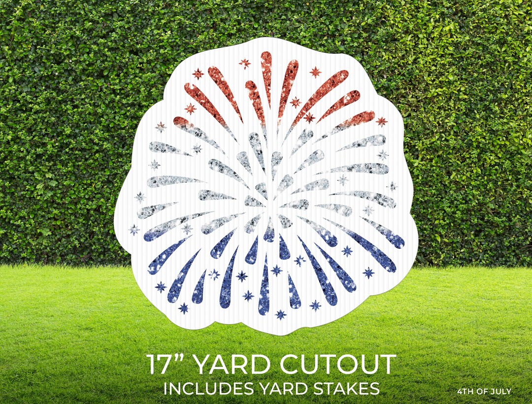 Fireworks Cutout Fourth of July Yard Décor Red White and Blue Glitter ...
