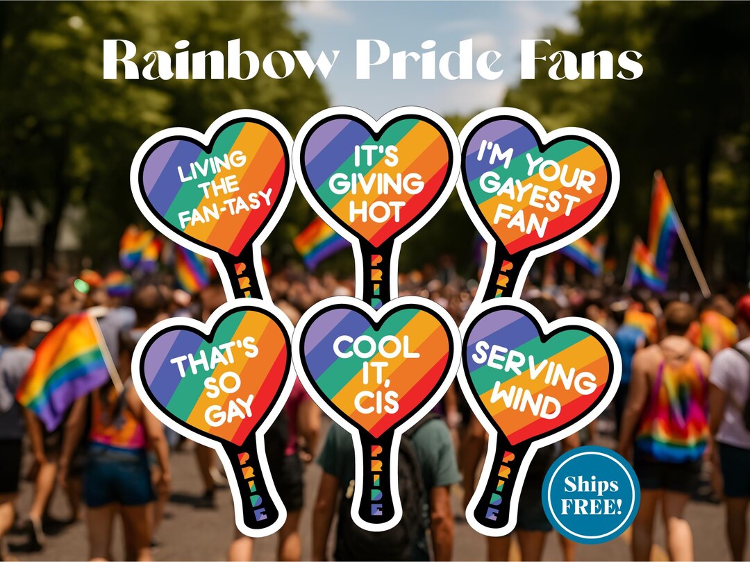 Pride Hand Fans Rainbow Heart LGBTQ Sayings 12-pack Festival Parade ...