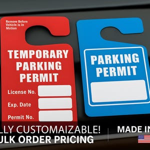 Customizable Parking Permit Hang Tags: Red or Blue, Bulk Order, Made in ...