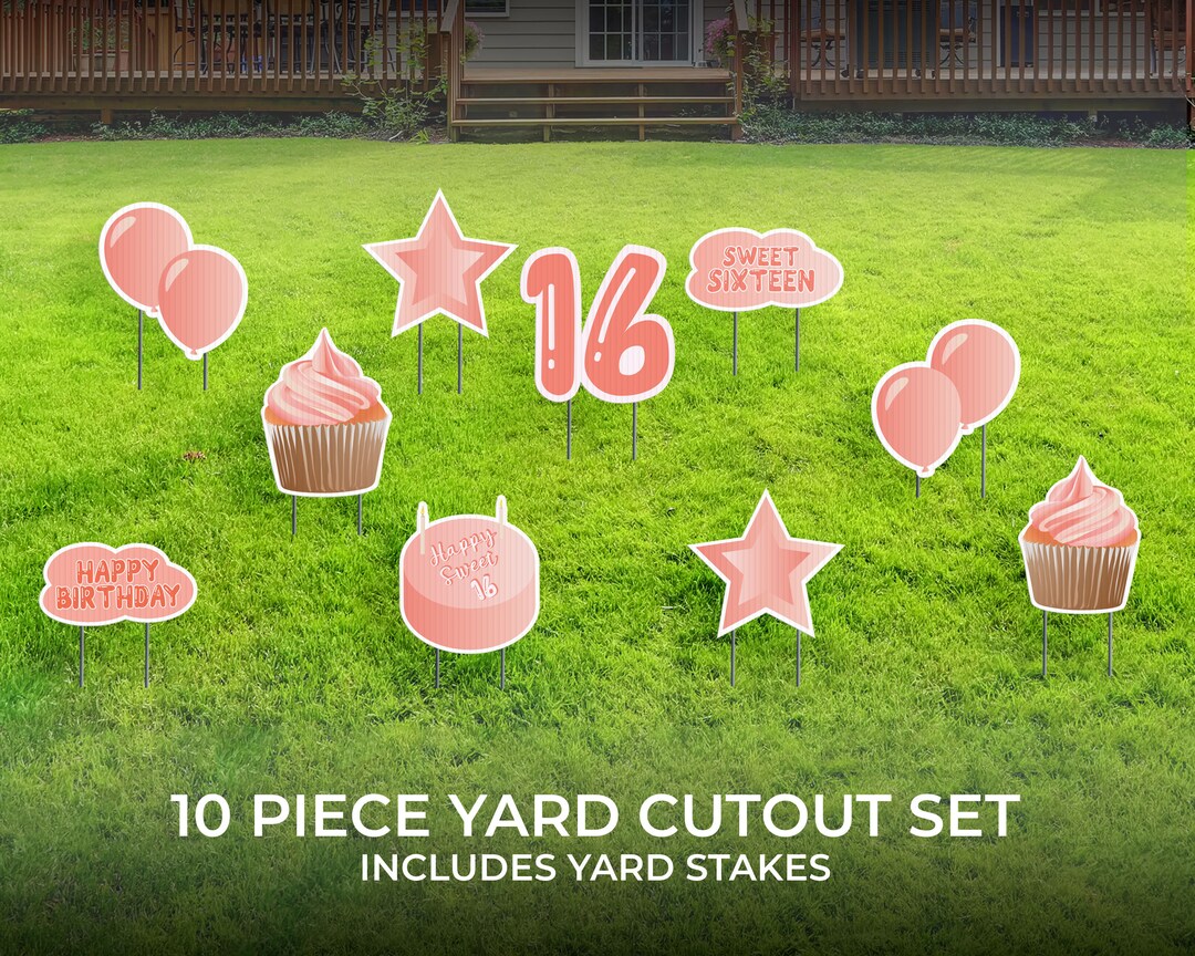 Sweet Sixteen Yard Sign | 10 Piece Cutout Set | Sweet Sixteen Pink Yard ...