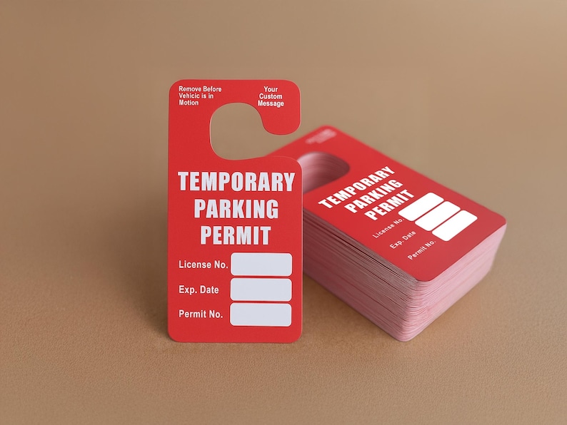 Customizable Parking Permit Hang Tags: Red or Blue, Bulk Order, Made in ...