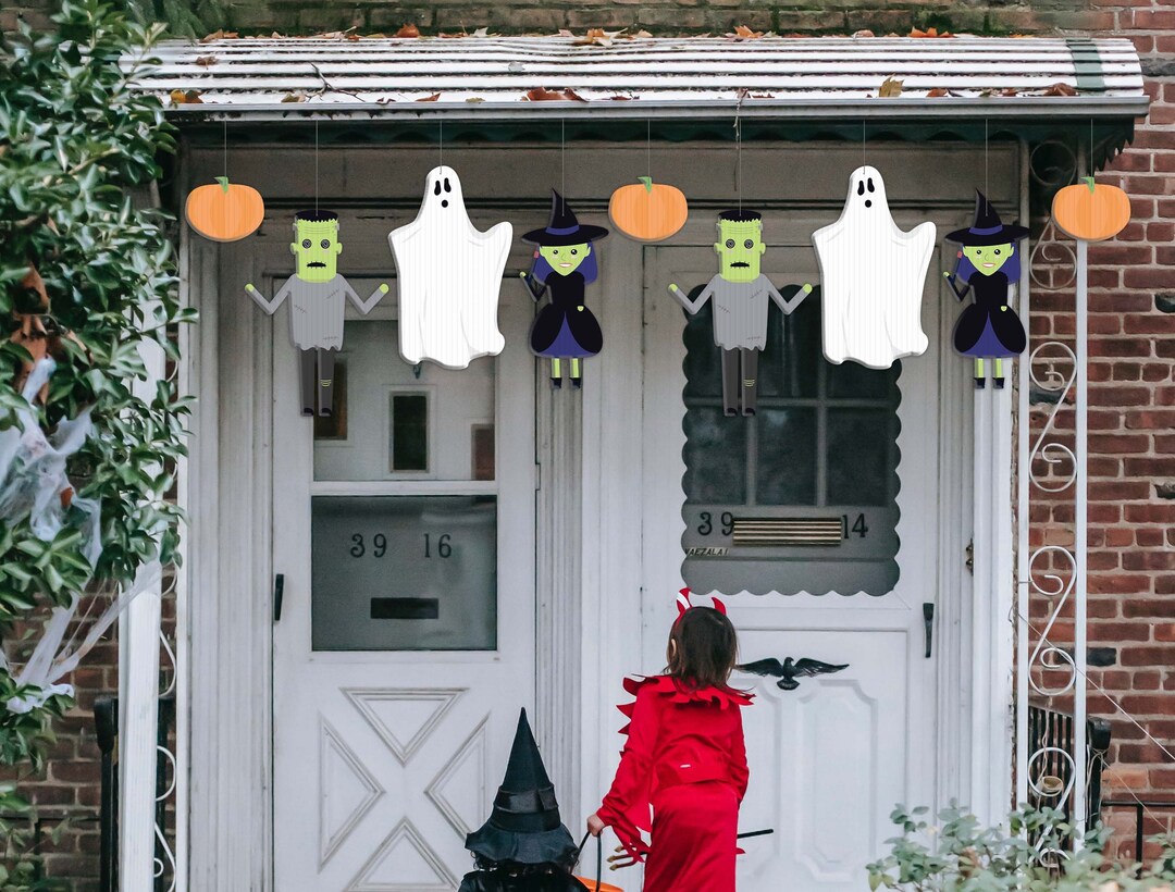 12 Spooky Halloween Hanging Cutouts: Witches, Frankenstein & Ghosts for ...