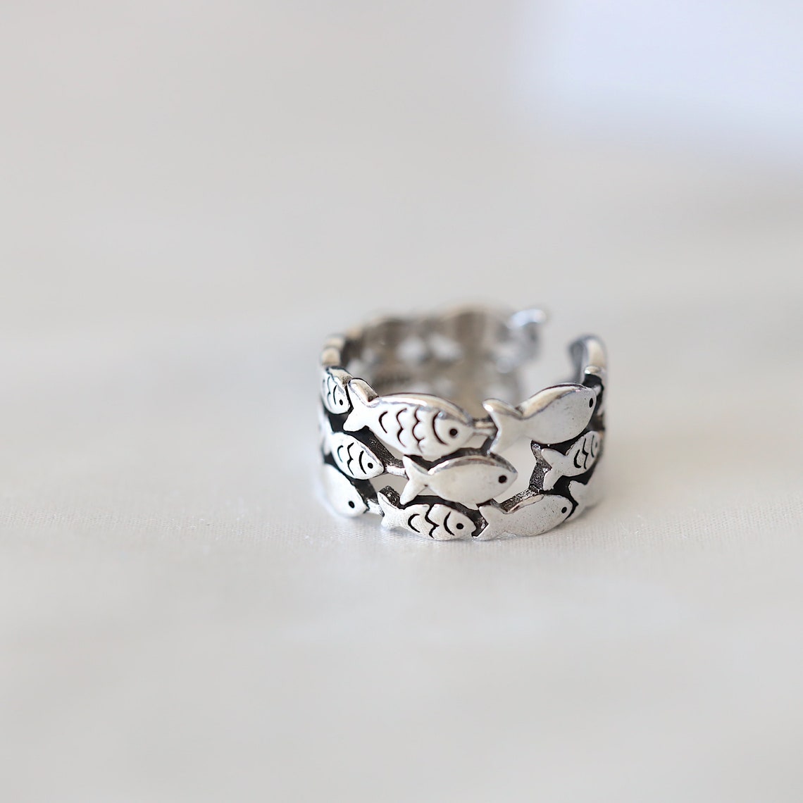 Silver Fish Ring, Swimming Fish Ring, Fish Ring, Sea Ring, Ocean Ring ...