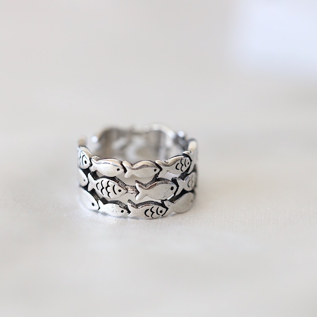 Silver Fish Ring, Swimming Fish Ring, Fish Ring, Sea Ring, Ocean Ring ...