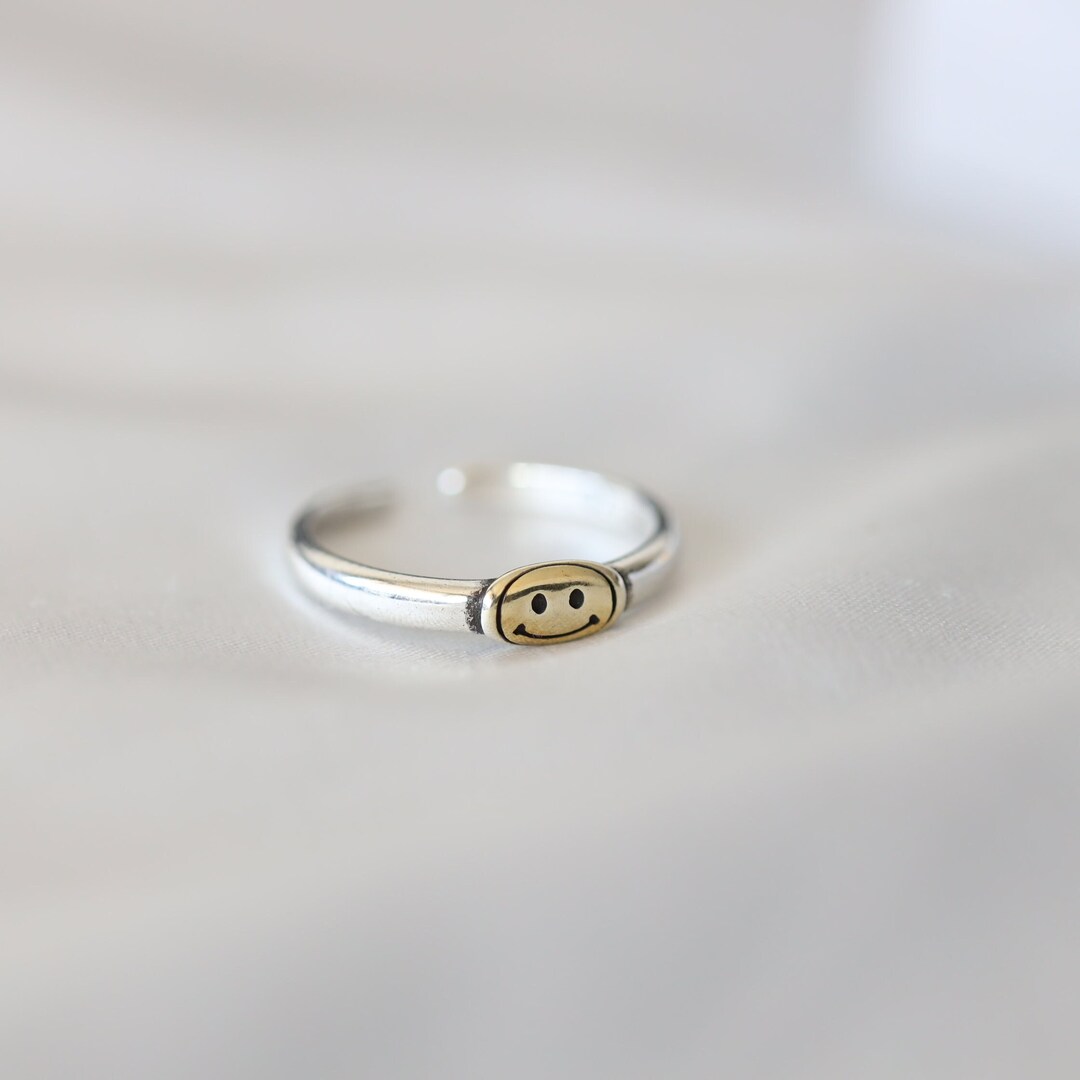 Thin Smile Face Ring, Smile Ring, Silver Open Adjustable Band Ring ...