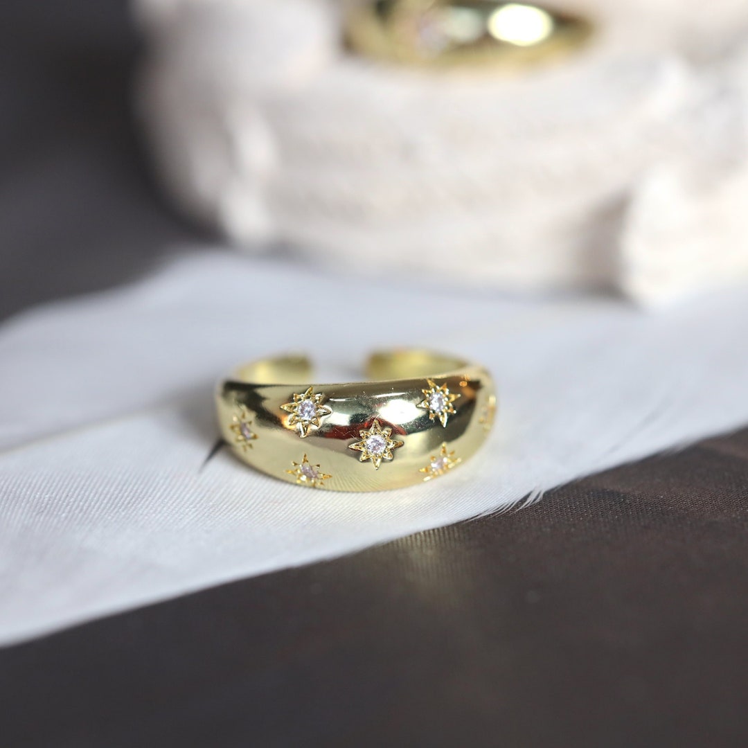 Gold Star Croissant Ring, Gold Star Ring, Celestial Ring, Star ...