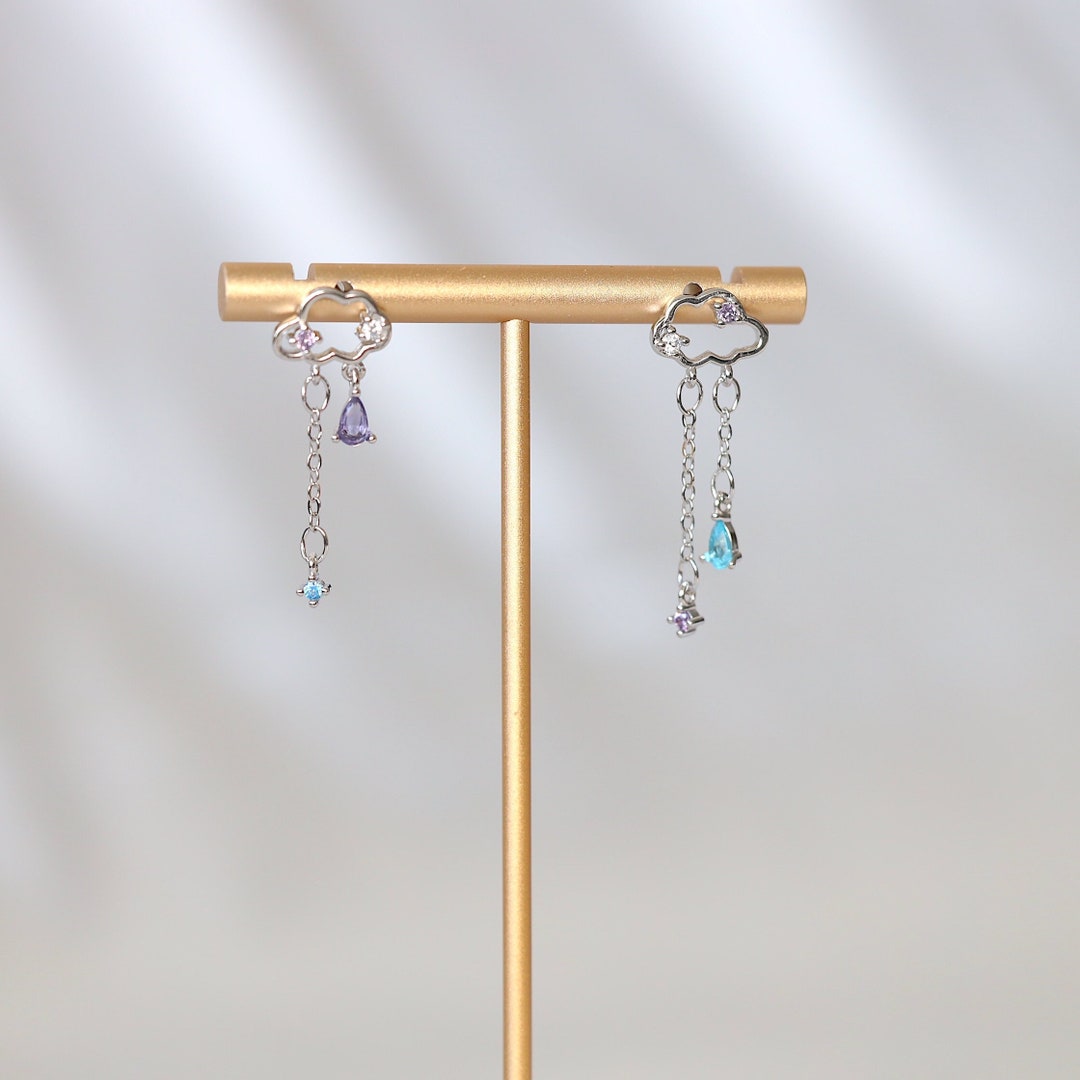 Cloud Earrings, Rainy Earrings, Raindrop Stud Earring, Rain Earrings, Raindrop Stud Earring ...