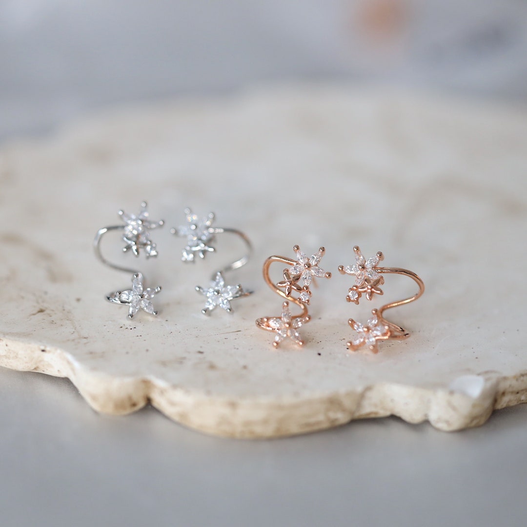 Flower Ear Cuff, Silver Ear Cuff, Ear Cuff, Ear Wrap, Ear Crawler ...