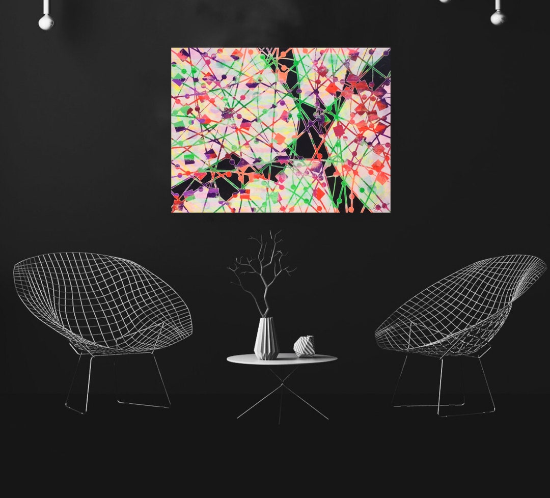 Abstract Neon Acrylic Painting on Canvas,contrast Neon Painting,neon ...