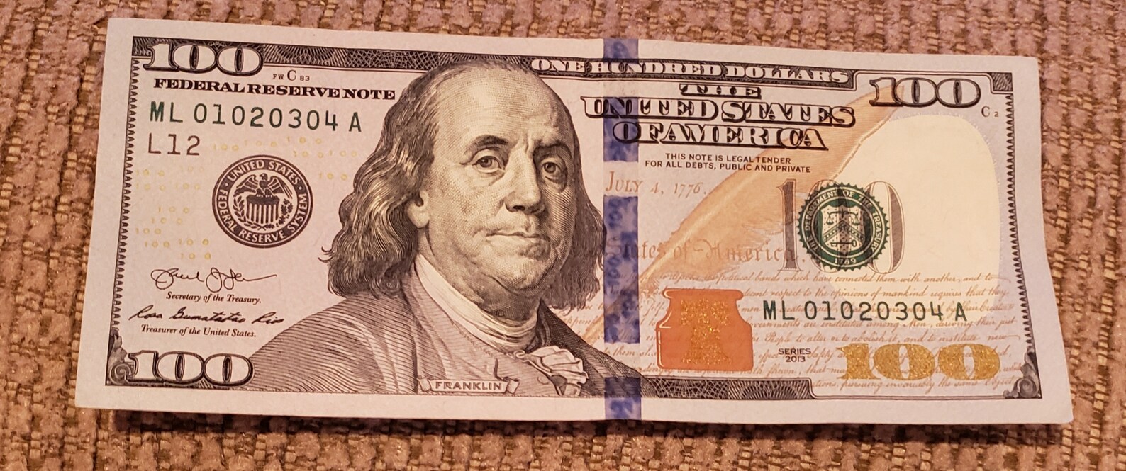 Rare fancy serial number sequence 100 dollar bill | Etsy