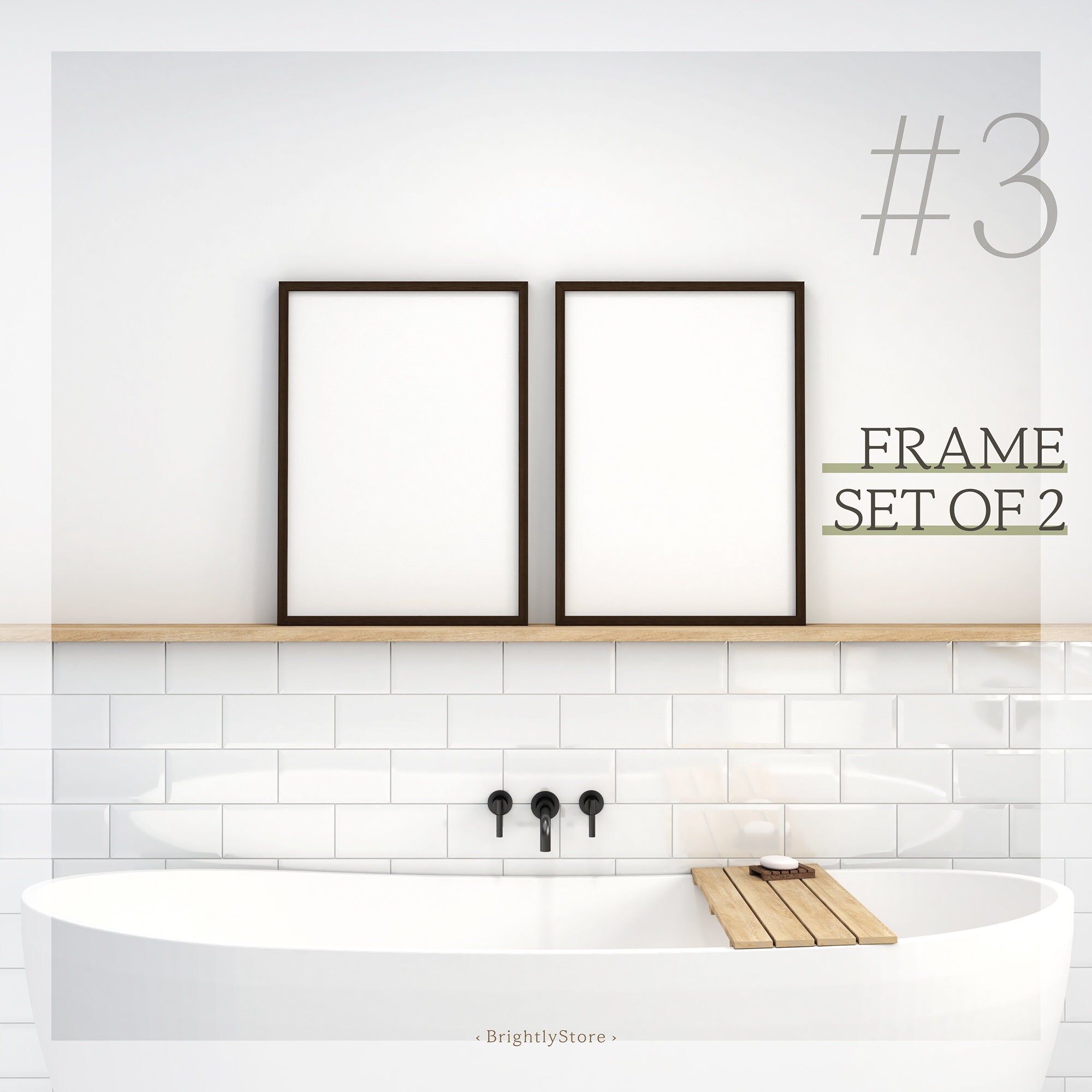 Bathtub Room Frame Mockup, Bathroom Poster Mockup Bundle, Set of 3 ...