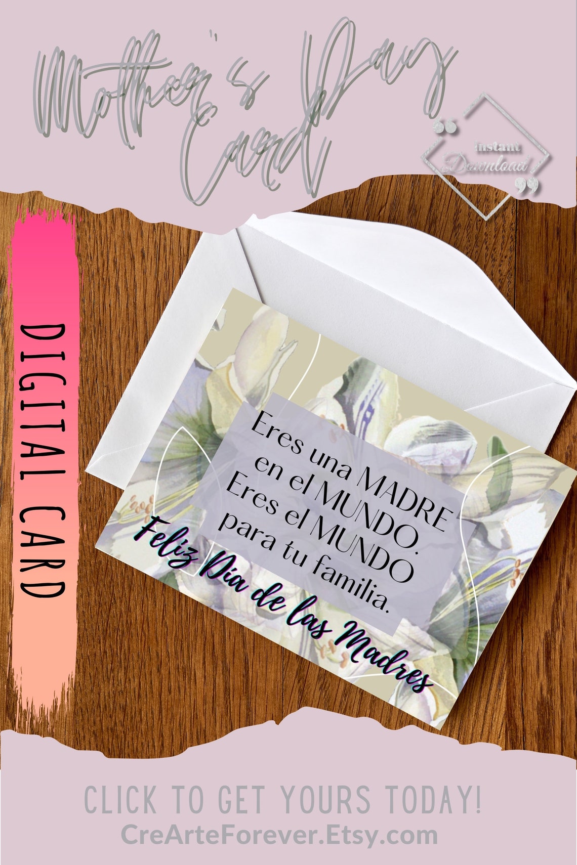 Feliz Día De Las Madres happy Mother's Day Card With - Etsy