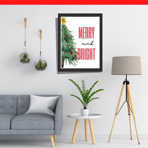 Christmas Wall Art Décor, Holiday Print, Merry and Bright Gift Instant ...