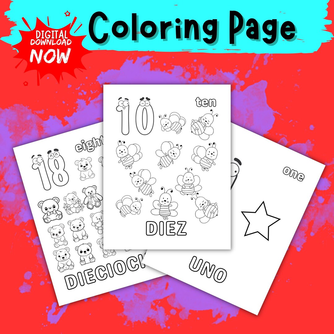 Bilingual Numbers Coloring Pages: Spanish-english Learning (digital ...