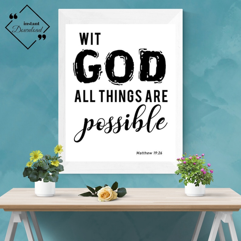 Bible Quotes Art With God All Things Are Possible Matthew - Etsy