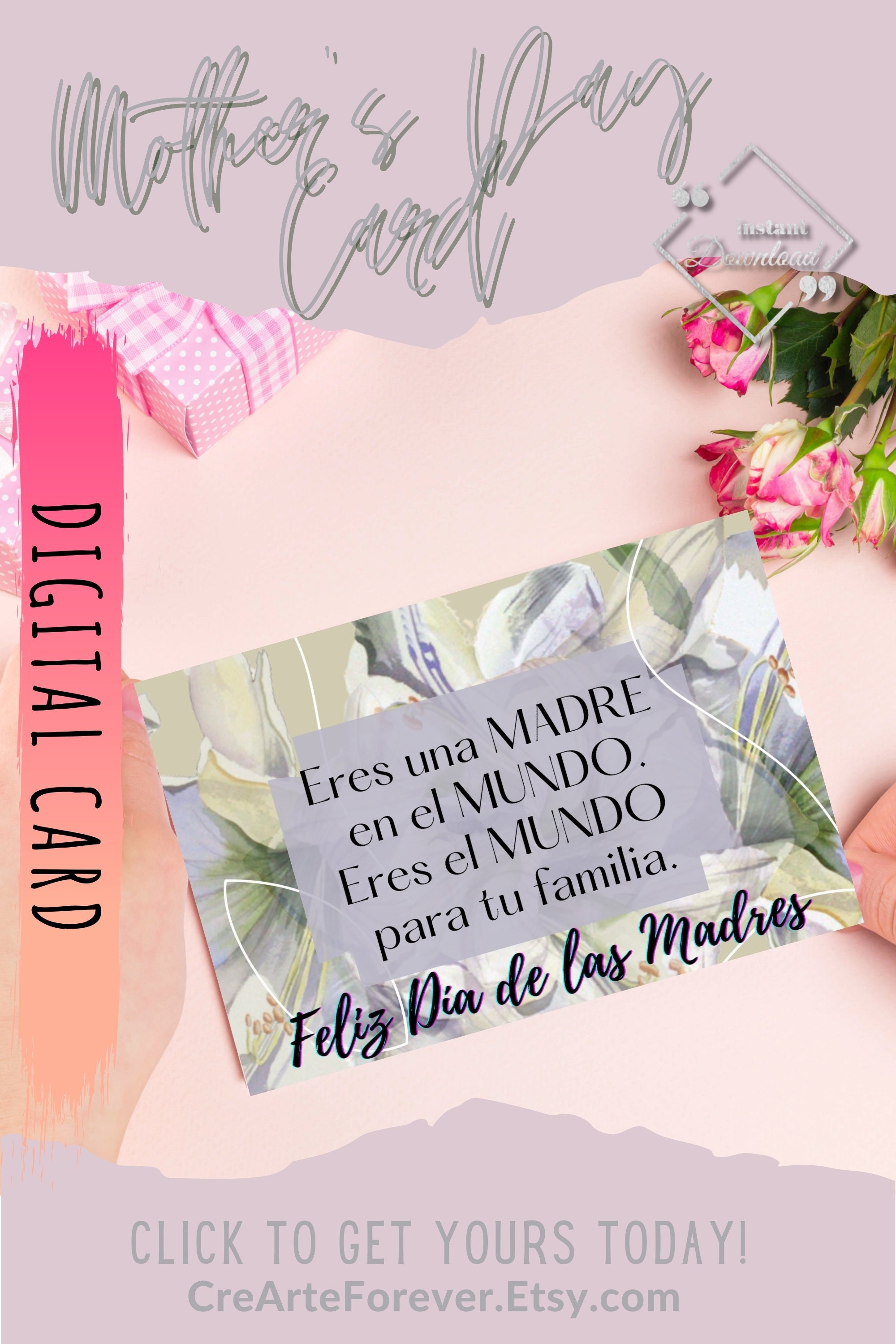 Feliz Día De Las Madres, “happy Mother's Day” Card, With Flower and ...