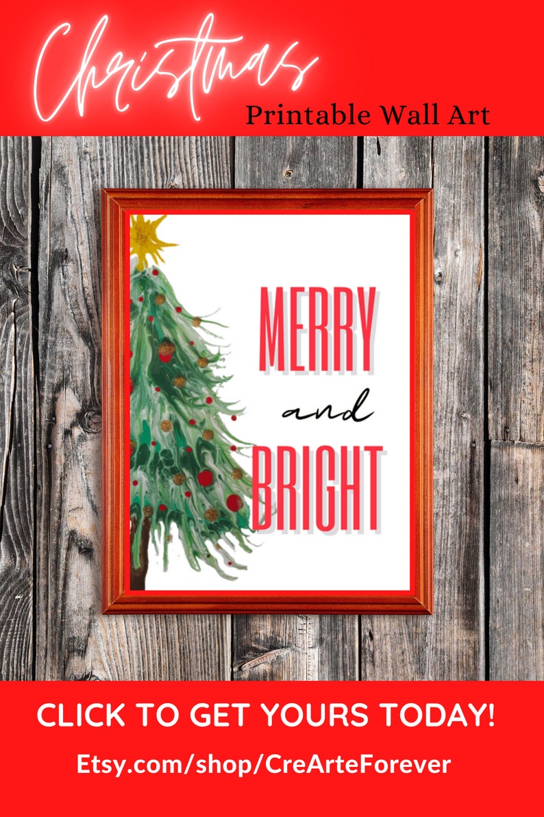 Christmas Wall Art Décor, Holiday Print, Merry and Bright Gift Instant ...