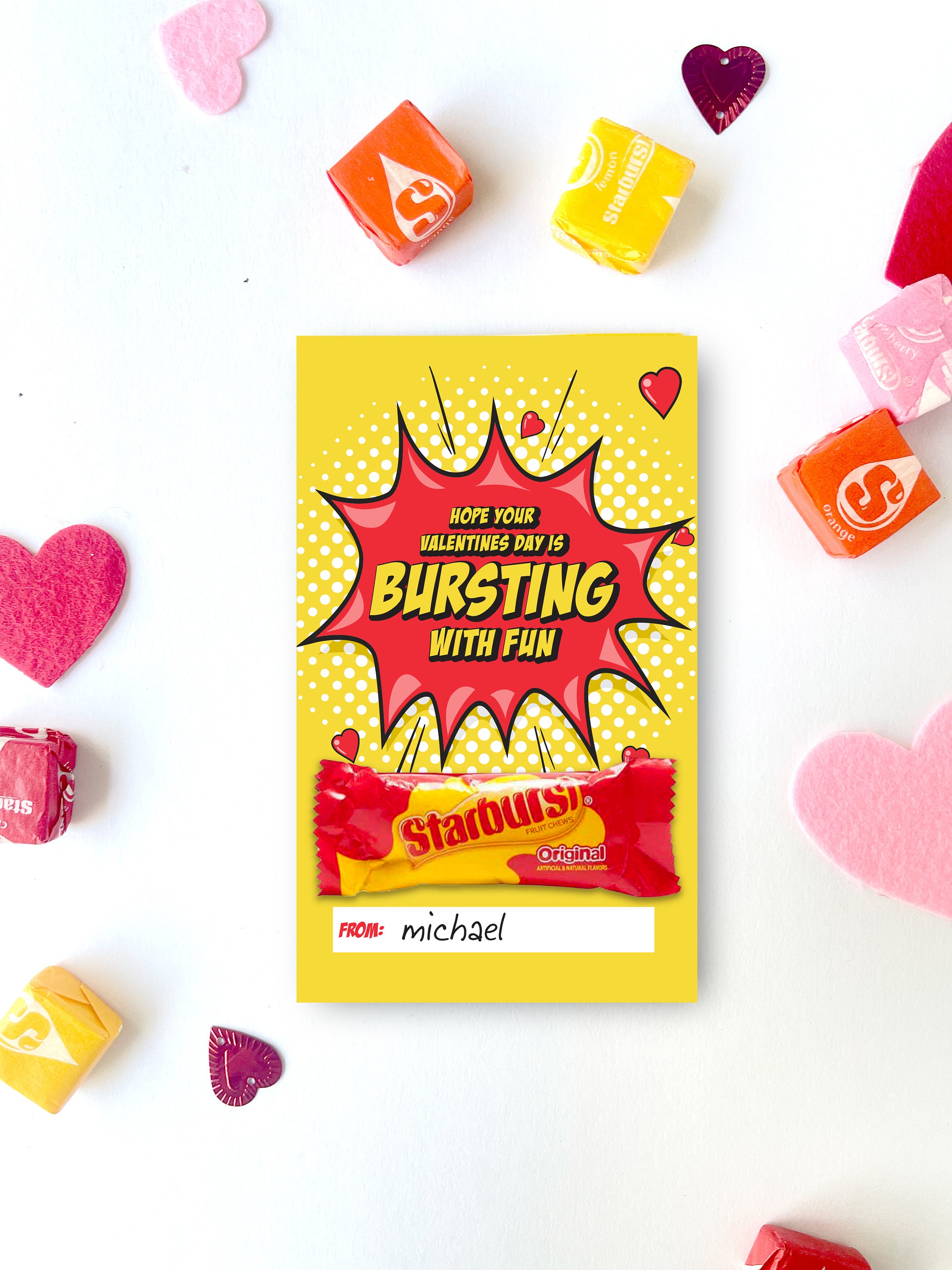 Valentine's Day Bag Topper & Card, Valentine's Candy Card, Starburst ...