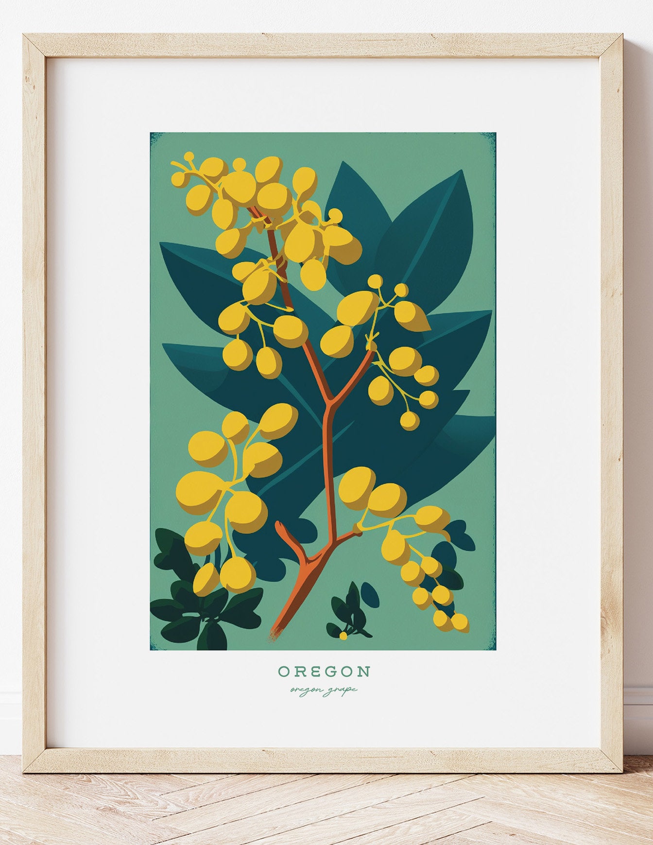 Oregon State Flower, Oregon Grape Blossom Flower, Retro Flower Digital ...
