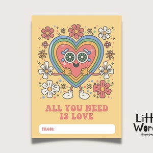 Retro Valentine Cards Hippie Valentine Cards Printable Groovy School ...