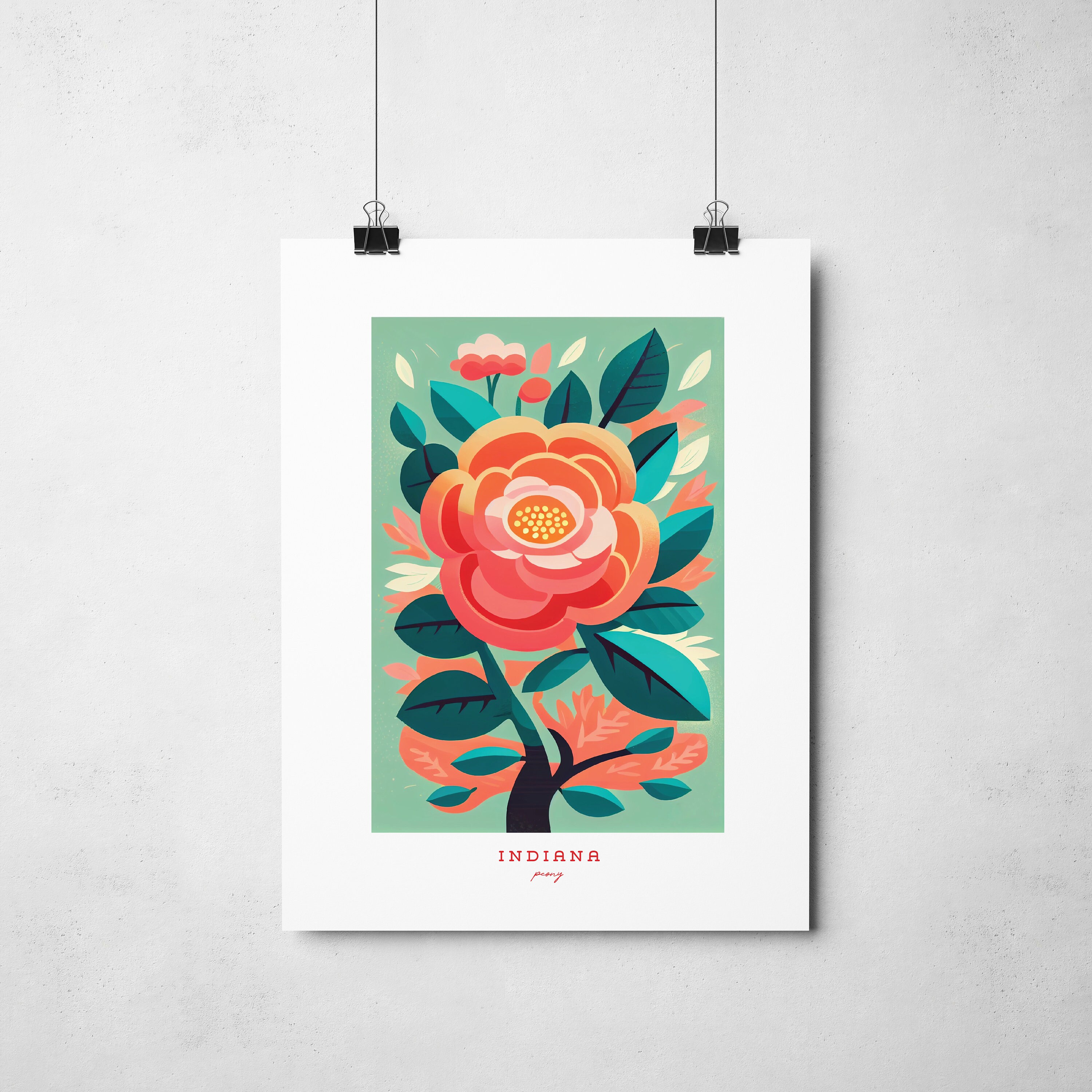 Indiana State Flower, Peony Flower, Indiana Peony Flower Vintage ...