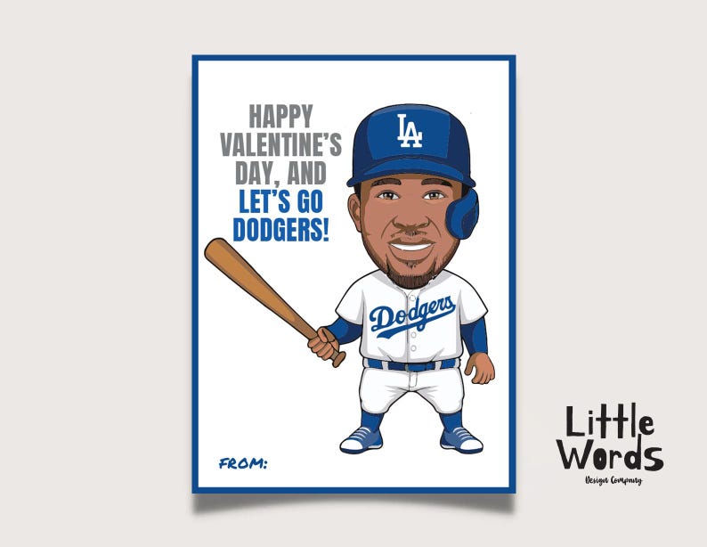 LA Dodgers-themed Valentine Cards - Non Candy Valentine, Printable ...