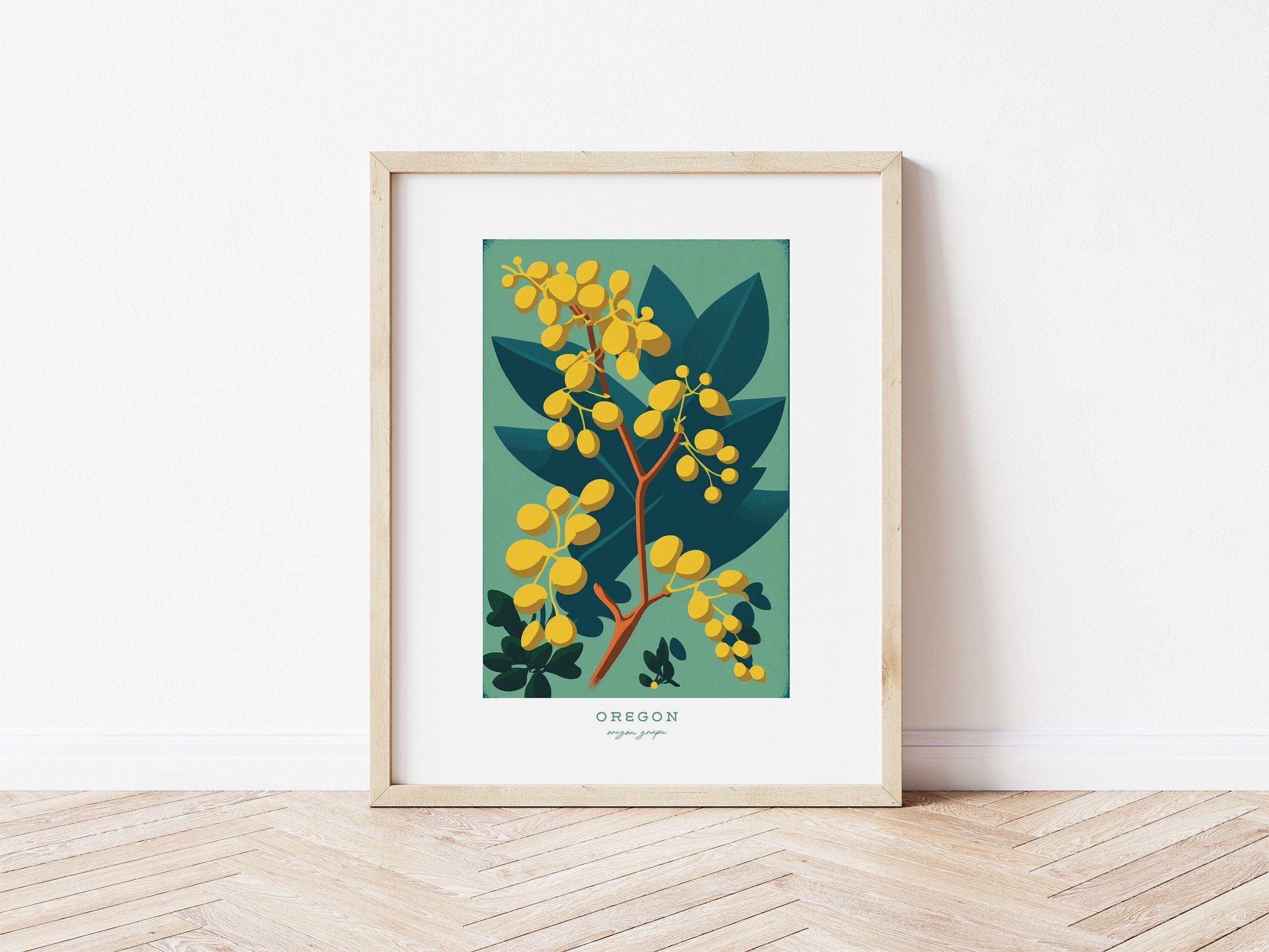 Oregon State Flower, Oregon Grape Blossom Flower, Retro Flower Digital ...