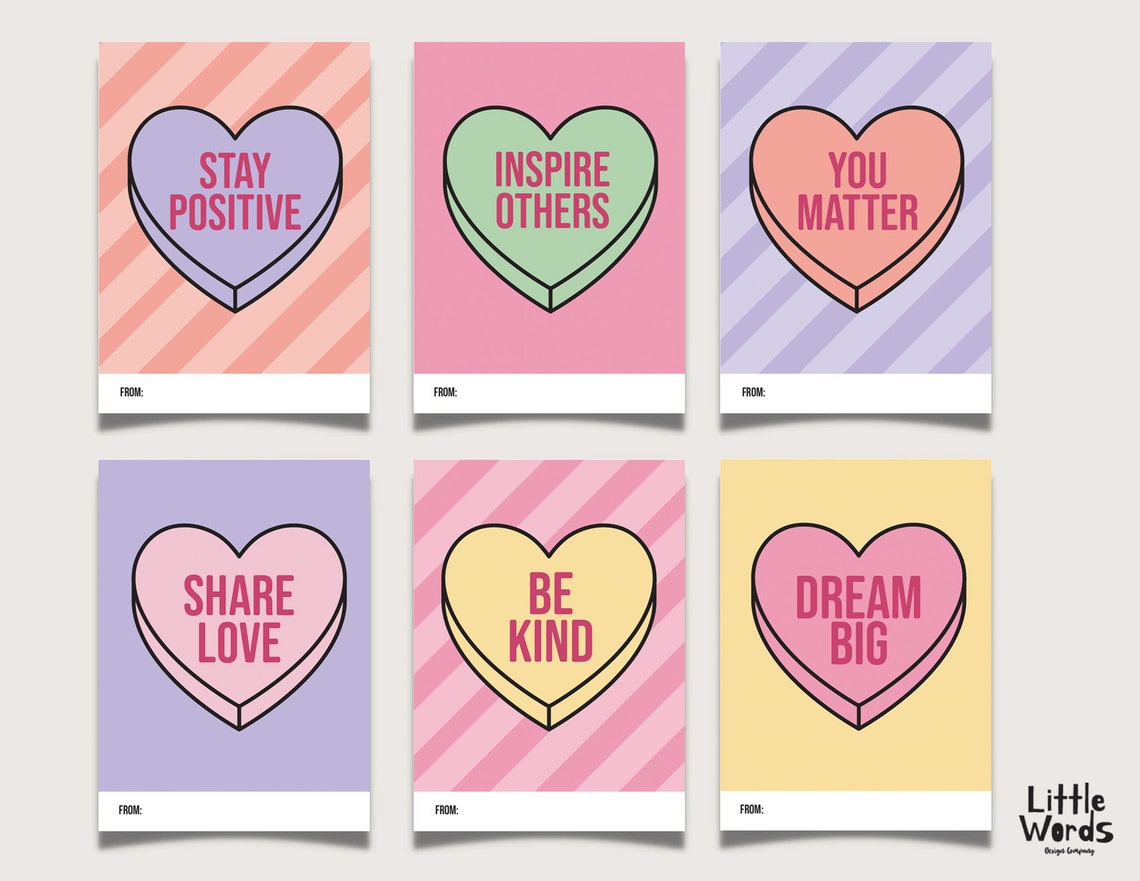 Positive Affirmation Valentines, Valentine Cards, Candy Hearts, Mental ...
