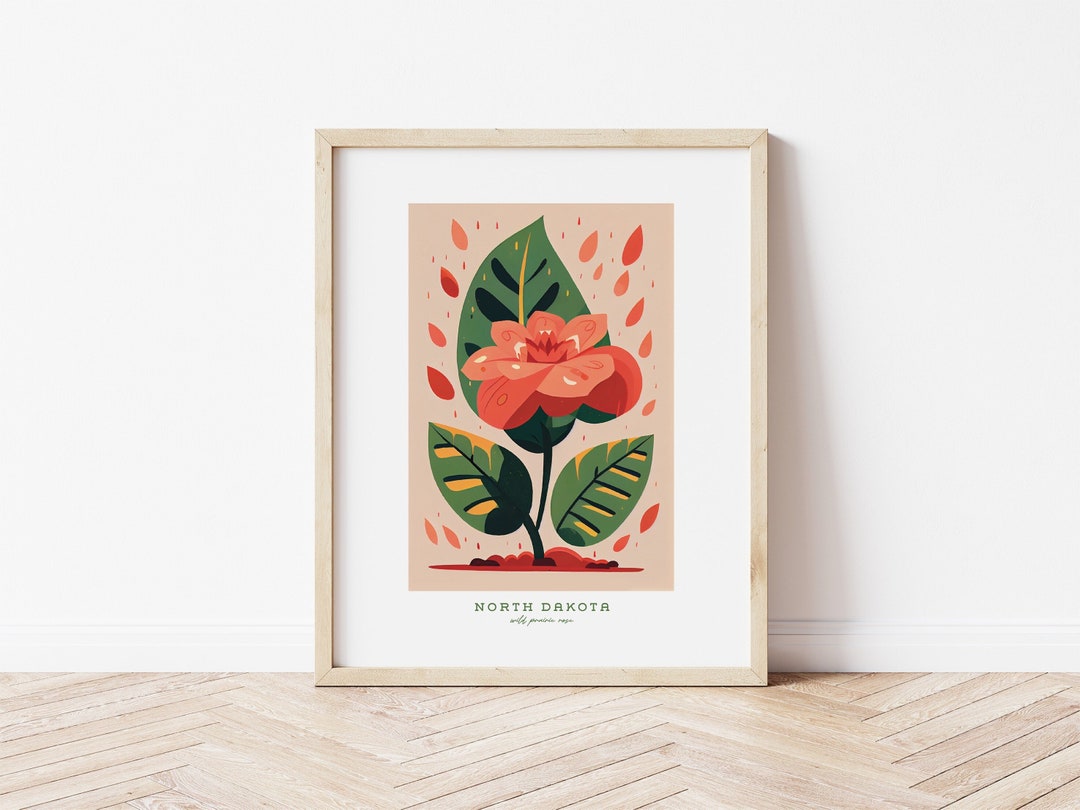 North Dakota State Flower, Wild Prairie Rose, Retro Wild Prairie Rose ...