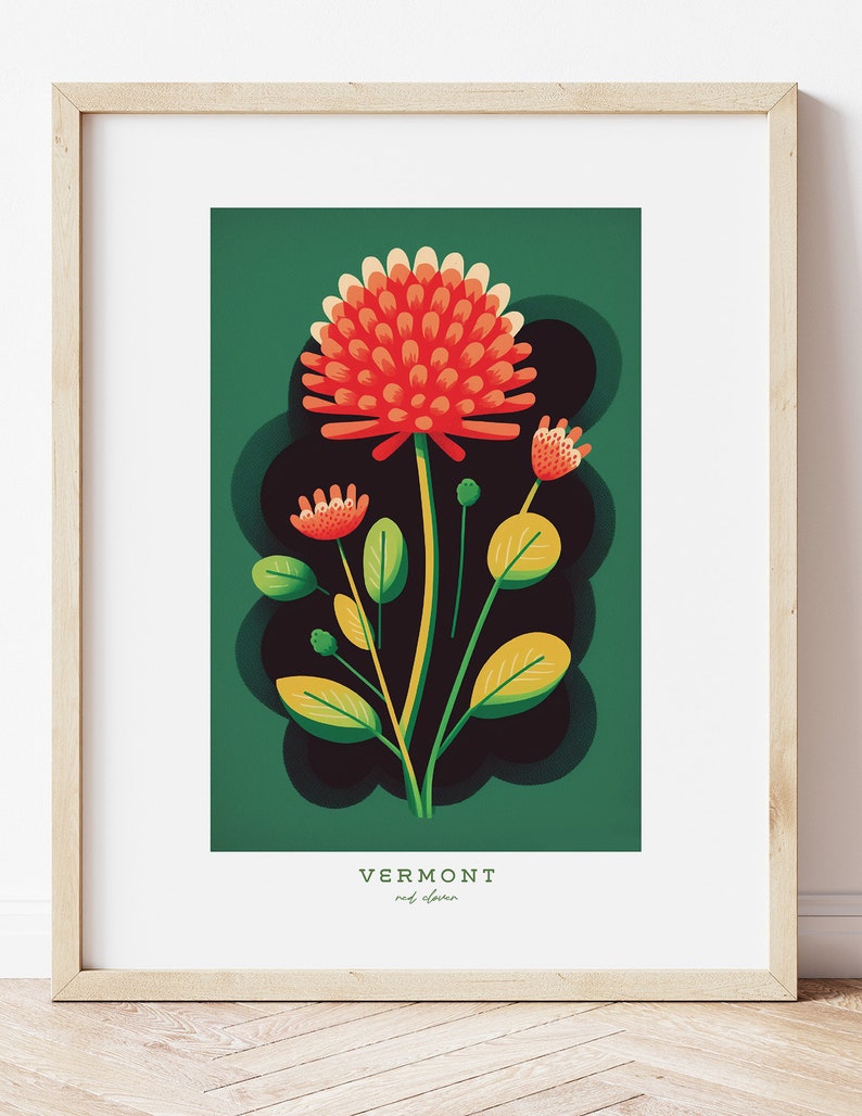 Vermont State Flower, Red Clover Flower, Retro Flower Digital Art ...