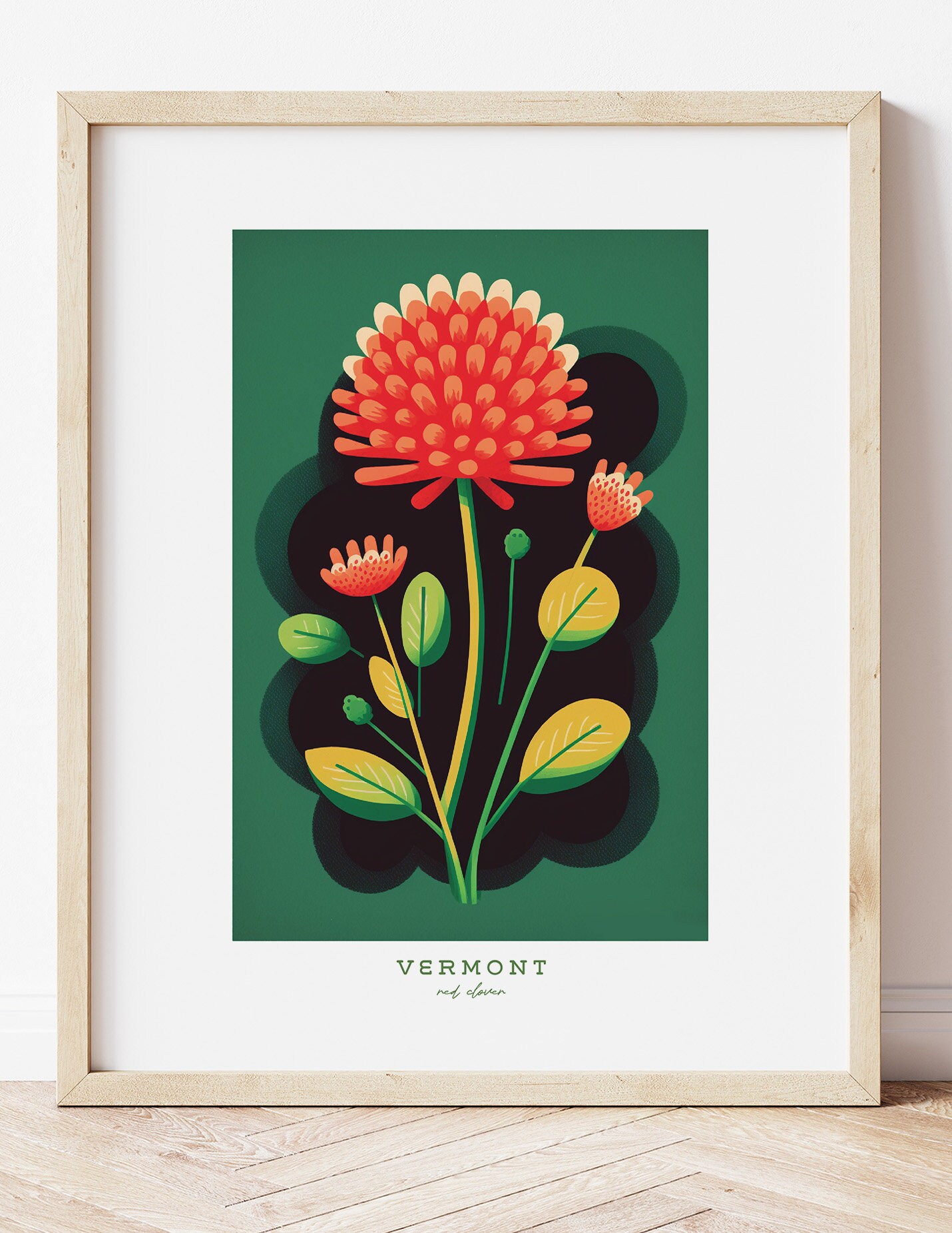 Vermont State Flower, Red Clover Flower, Retro Flower Digital Art ...