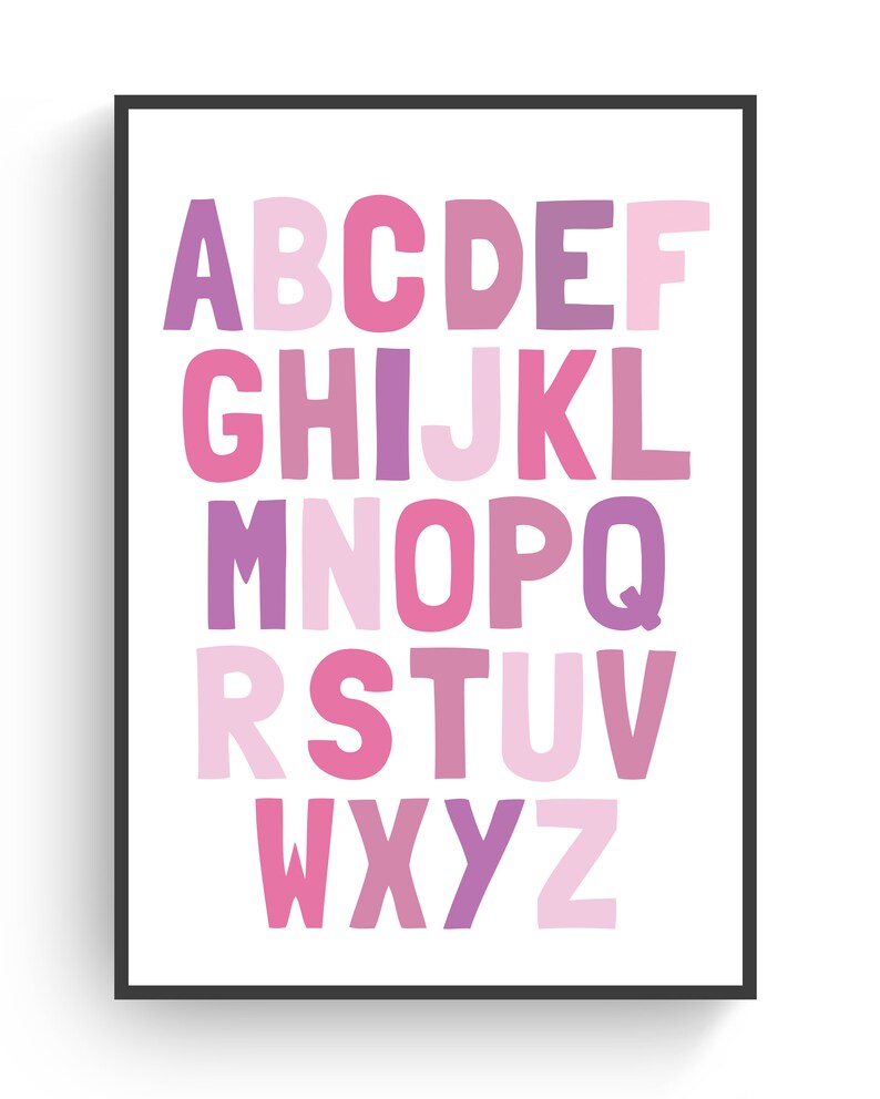 Alphabet Numbers Printable Art Pink set of 2, Nursery Decor, Kids Room ...